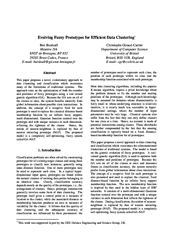 Pdf Evolving Fuzzy Prototypes For Efficient Data Clustering