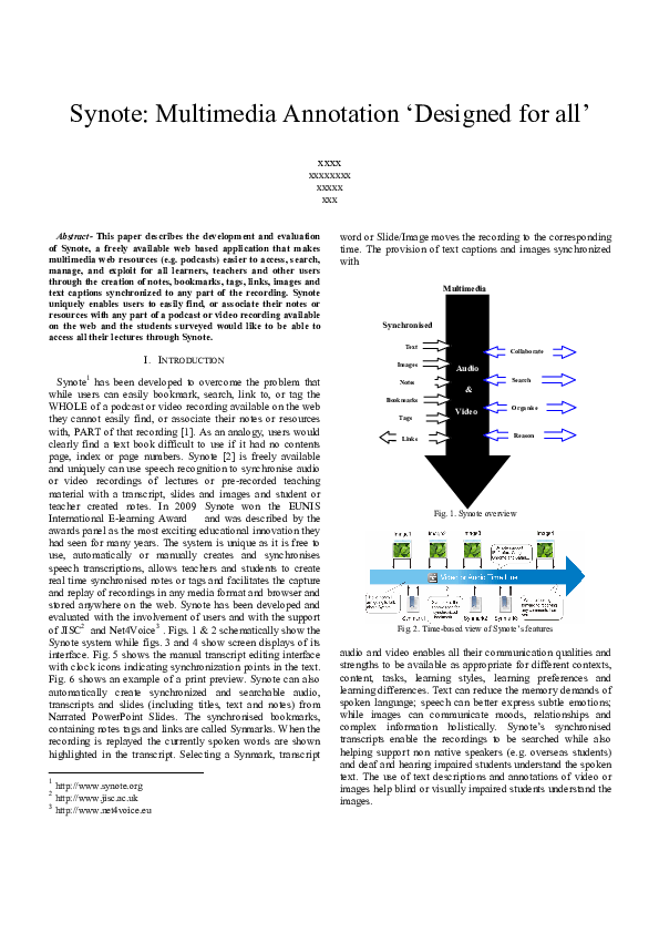 (PDF) Synote: Multimedia Annotation ‘Designed for all'