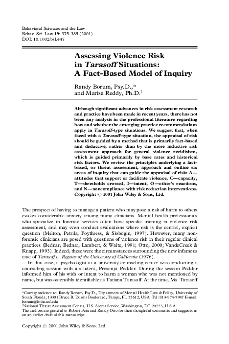 (PDF) Assessing violence risk in Tarasoff situations: A fact-based ...
