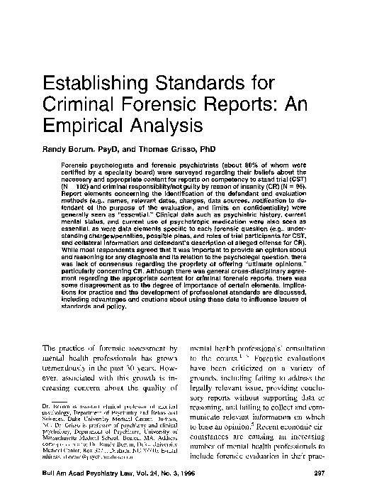 (PDF) Establishing standards for criminal forensic reports: An ...