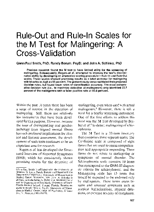 (PDF) Rule-out and rule-in scales for the M Test for malingering: A ...