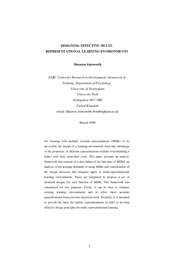 (PDF) Designing effective multi-representational learning environments