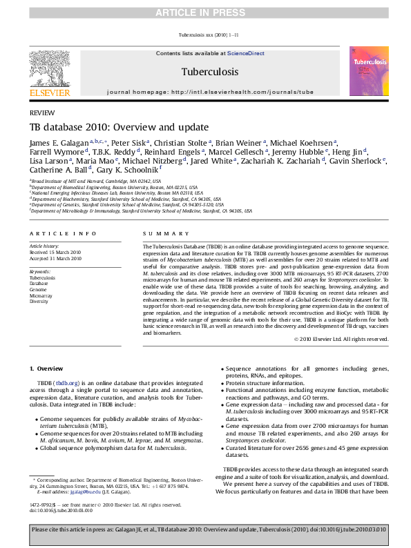 (PDF) TB database 2010: overview and update