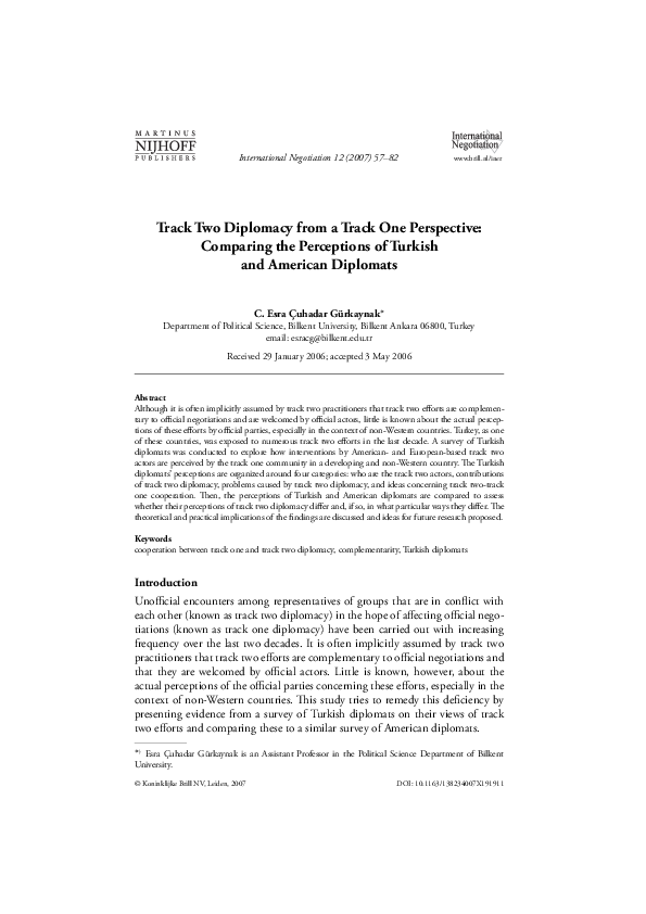 (PDF) Track Two Diplomacy from a Track One Perspective: Comparing the ...