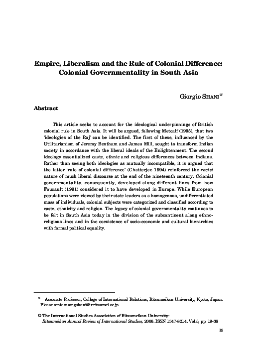 (PDF) Empire, Liberalism and the Rule of Colonial Difference: Colonial ...
