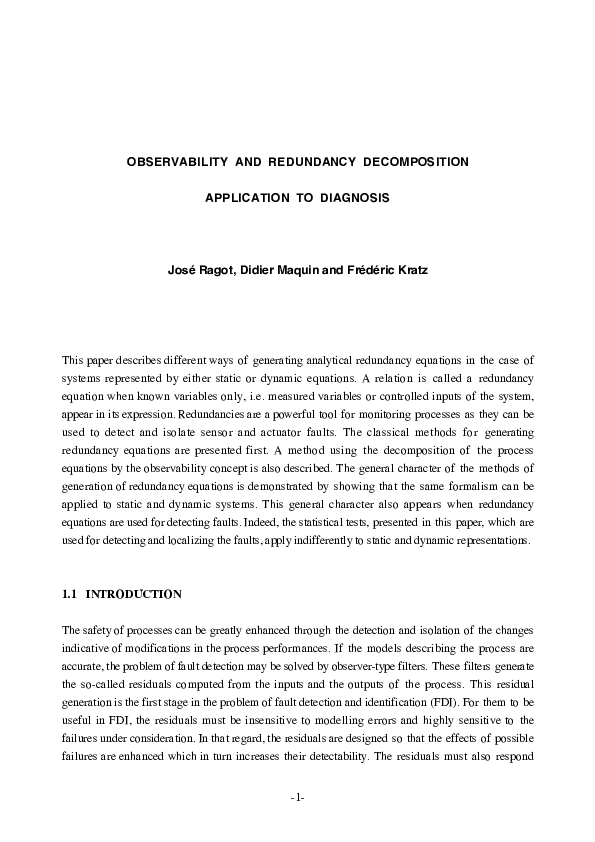 (PDF) OBSERVABILITY AND REDUNDANCY DECOMPOSITION