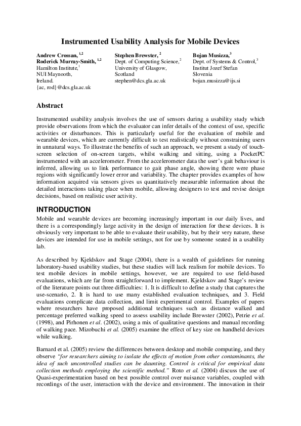 Pdf Instrumented Usability Analysis For Mobile Devices