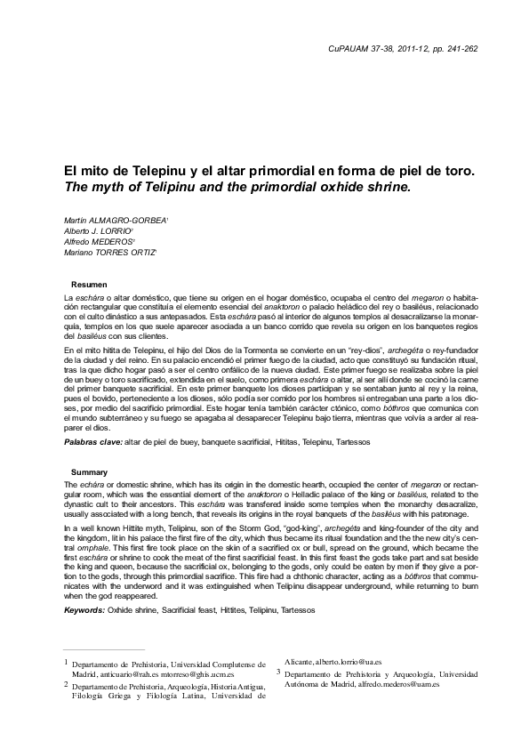 (PDF) El mito de Telepinu y el altar primordial en forma de piel de ...