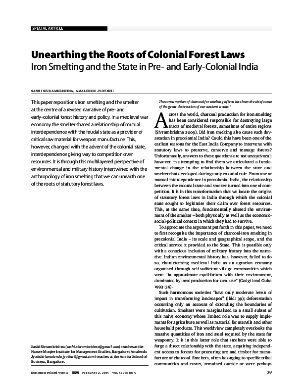 (PDF) Unearthing the Roots of Colonial Forest Laws: Iron Smelting and ...