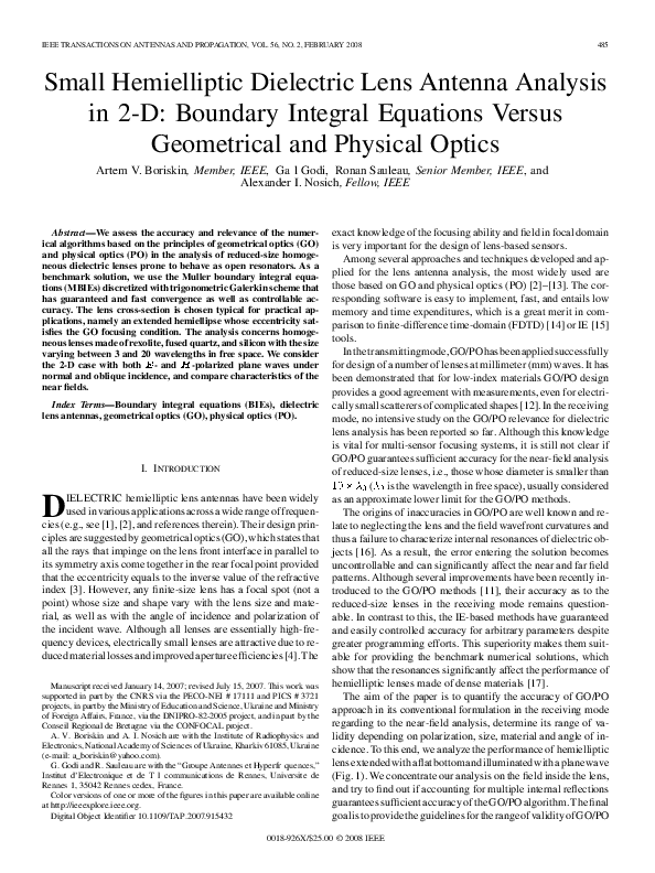 (PDF) Small Hemielliptic Dielectric Lens Antenna Analysis in 2-D ...