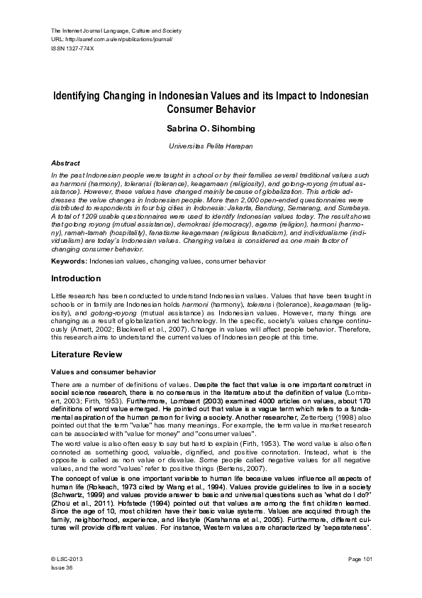 (PDF) Paper Identifying Changing in Indonesian Values