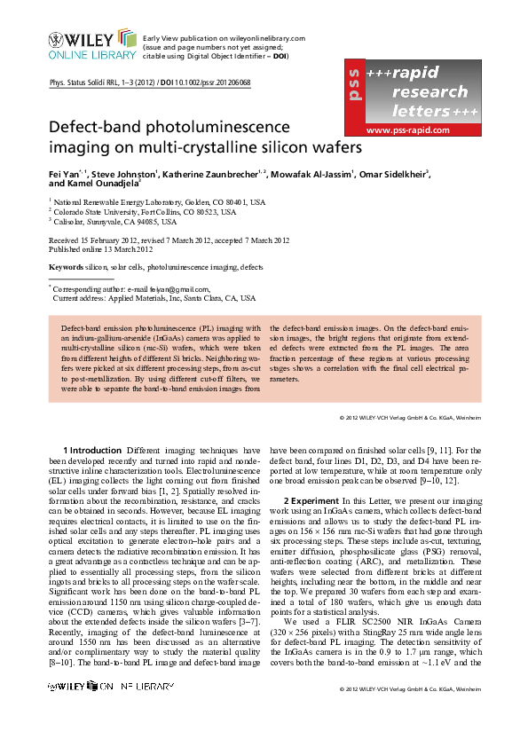 (PDF) Defect-band photoluminescence imaging on multi-crystalline ...