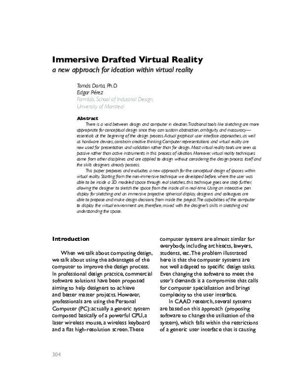 (PDF) Immersive Drafted Virtual Reality a new approach for ideation ...