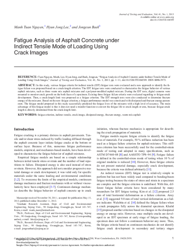 Pdf Fatigue Analysis Of Asphalt Concrete Under Indirect Tensile Mode