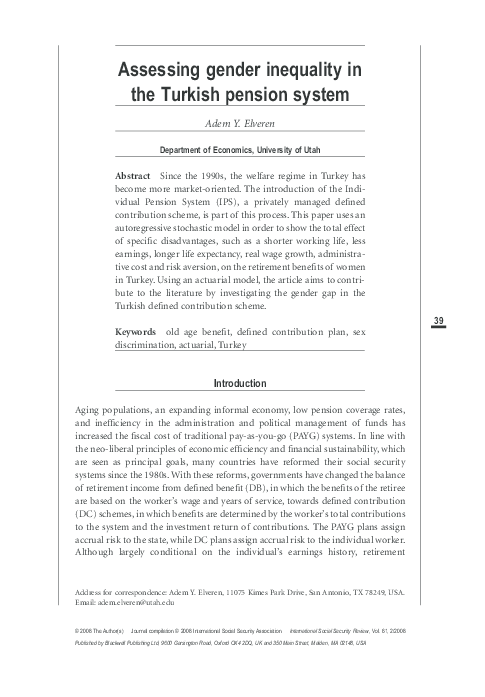 (PDF) Assessing Gender Inequality in the Turkish Pension System