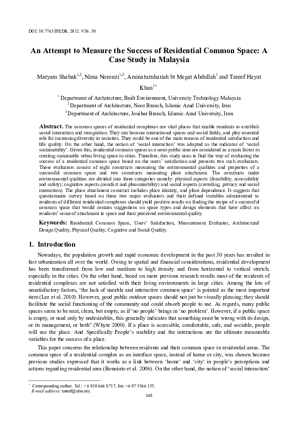 (PDF) An Attempt to Measure the Success of Residential Common Space: A ...
