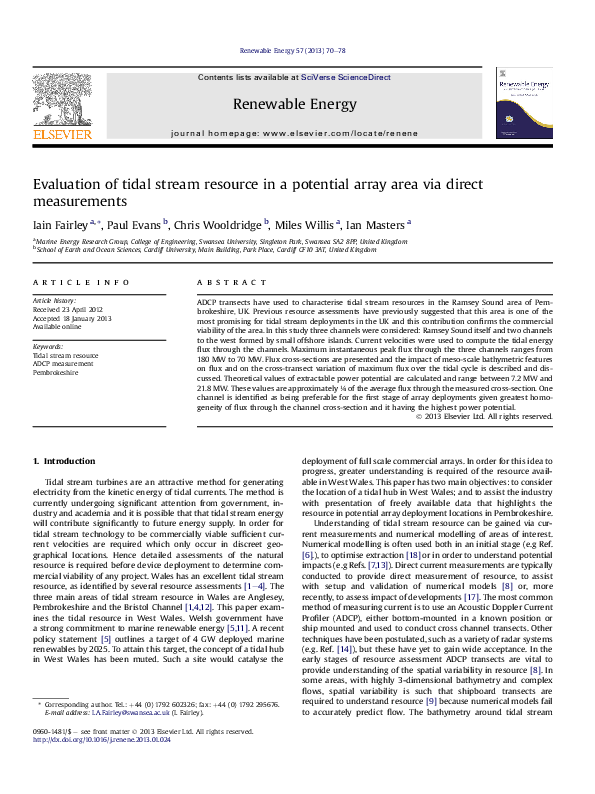 Pdf Evaluation Of Tidal Stream Resource In A Potential Array Area Via