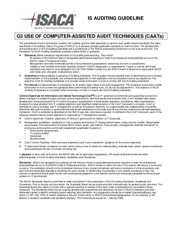(PDF) G3 USE OF COMPUTER-ASSISTED AUDIT TECHNIQUES