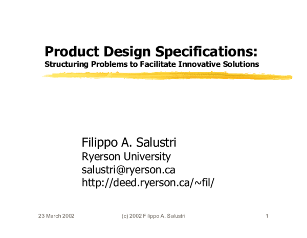 (PDF) Product Design Specifications: structuring problems to facilitate ...