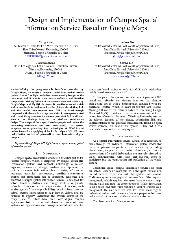 (PDF) Design and Implementation of Campus Spatial Information Service Based on Google Maps