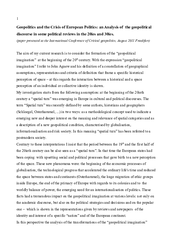 (PDF) Geopolitics and the crisis of European politics: an Analysis of ...