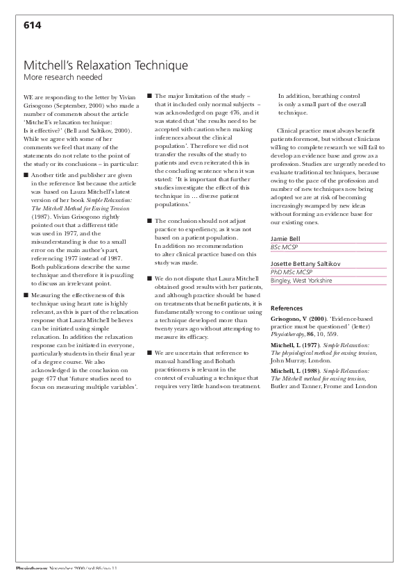 (PDF) Mitchell's Relaxation Technique: More research needed