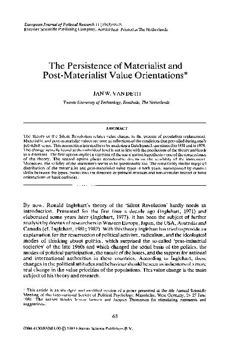 (PDF) The Persistence of Materialist and Post-Materialist Value ...