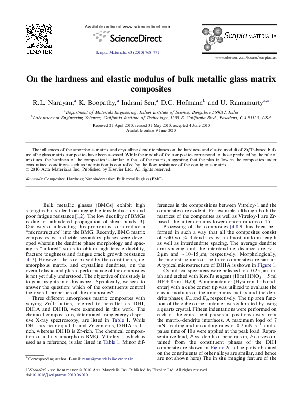 (PDF) On the Hardness and Elastic Modulus of Bulk Metallic Glass composites