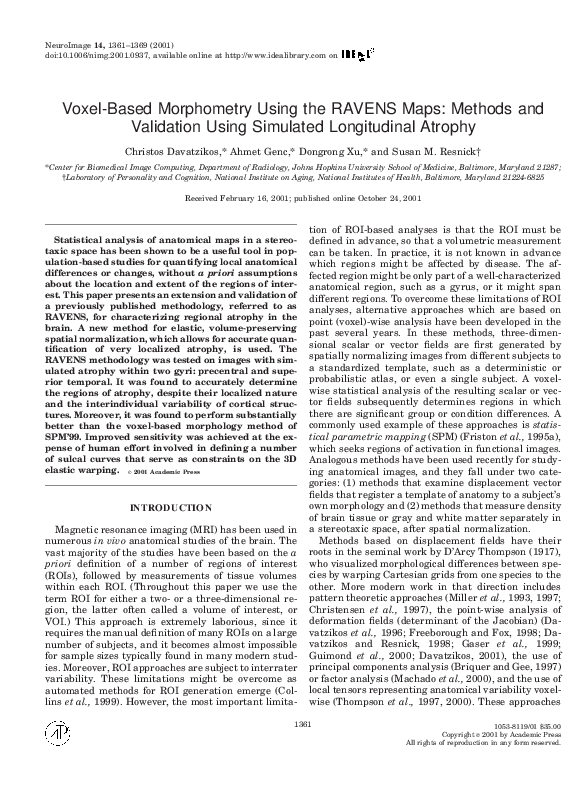 Pdf Voxel Based Morphometry Using The Ravens Maps Methods And