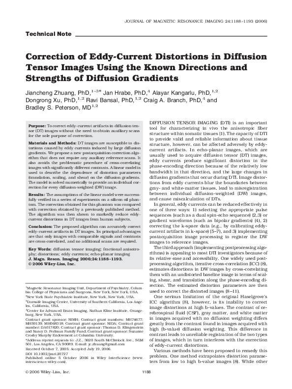 (PDF) Correction of eddy-current distortions in diffusion tensor images ...