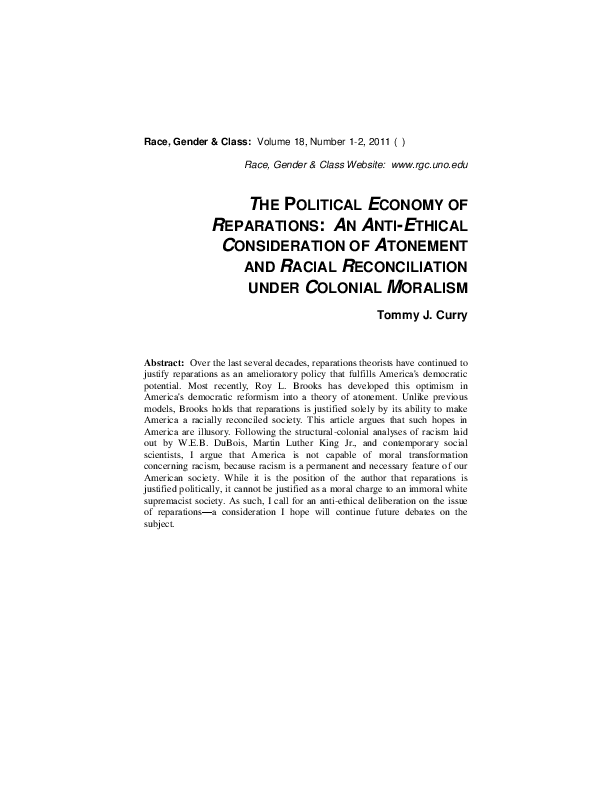 (PDF) The Political Economy of Reparations