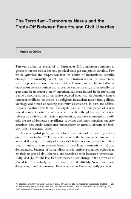 The Terrorism Democracy Nexus And The Trade Off Between Security And