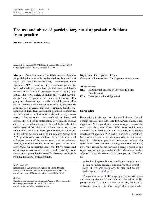 (PDF) The use and abuse of participatory rural appraisal: reflections ...