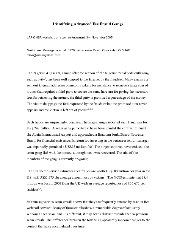 (PDF) Identifying Advanced Fee Fraud Gangs