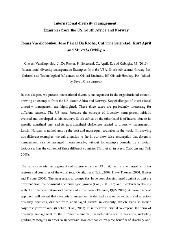 (PDF) International diversity management: Examples from the USA, South ...