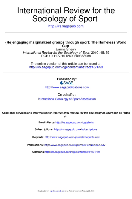 (PDF) (Re)engaging marginalized groups through sport: The Homeless ...