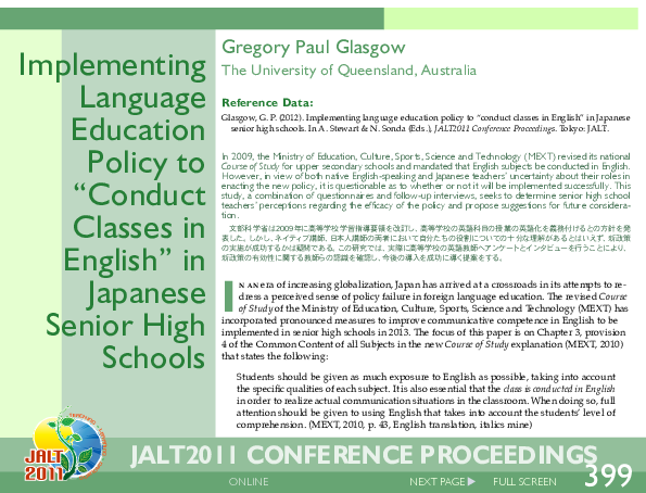 Pdf Implementing Language Education Policy To Conduct Classes In English In Japanese Senior 