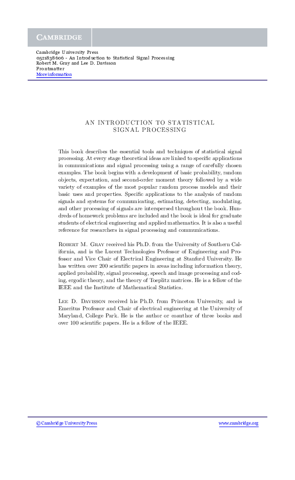 (PDF) An Introduction to Statistical Signal Processing
