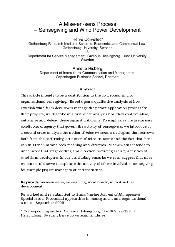 (PDF) Corvellec Hervé & Risberg Annette (2007) A mise-en-sens process ...