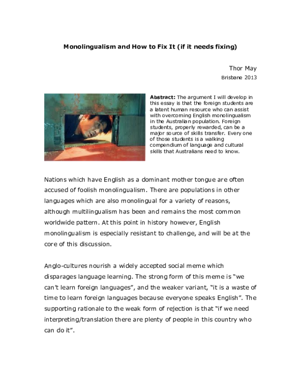 (PDF) Monolingualism and How to Fix It (if it needs fixing)