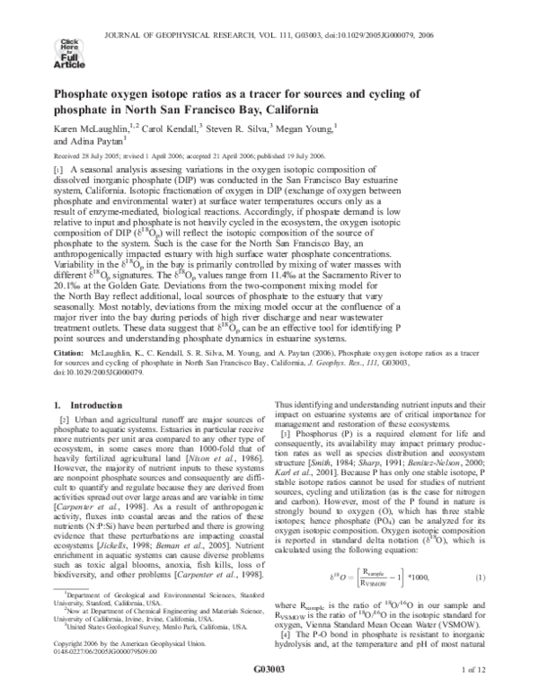 (PDF) Phosphate oxygen isotope ratios as a tracer for sources and cycling of phosphate in North ...