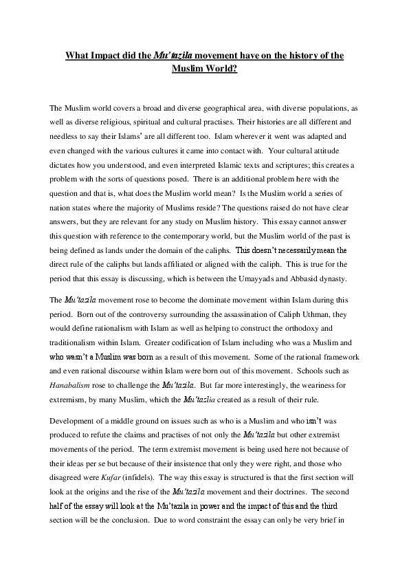 (DOC) What Impact did the Mu'tazila movement have on the history of the ...