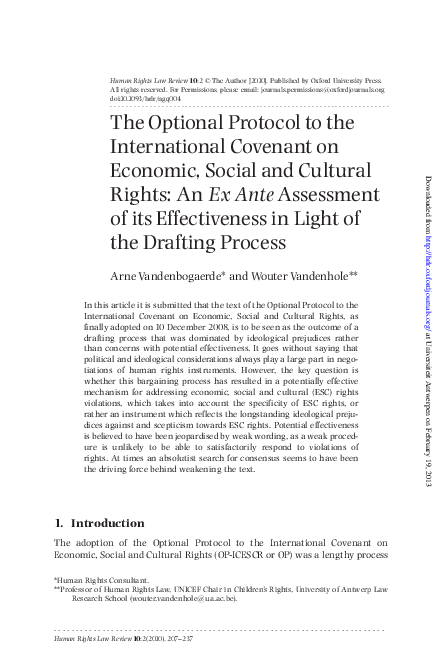 The Optional Protocol to the International Covenant on Economic, Social ...