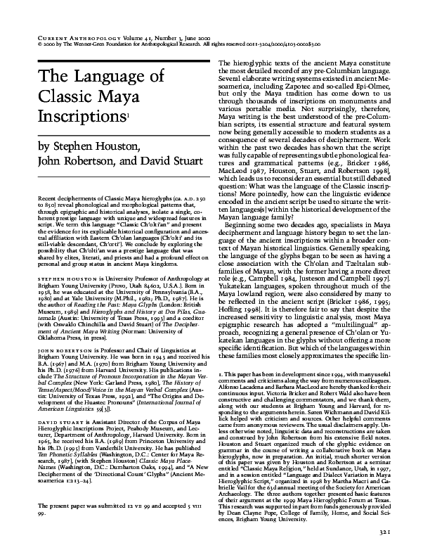 (PDF) The Language of Classic Maya Inscriptions