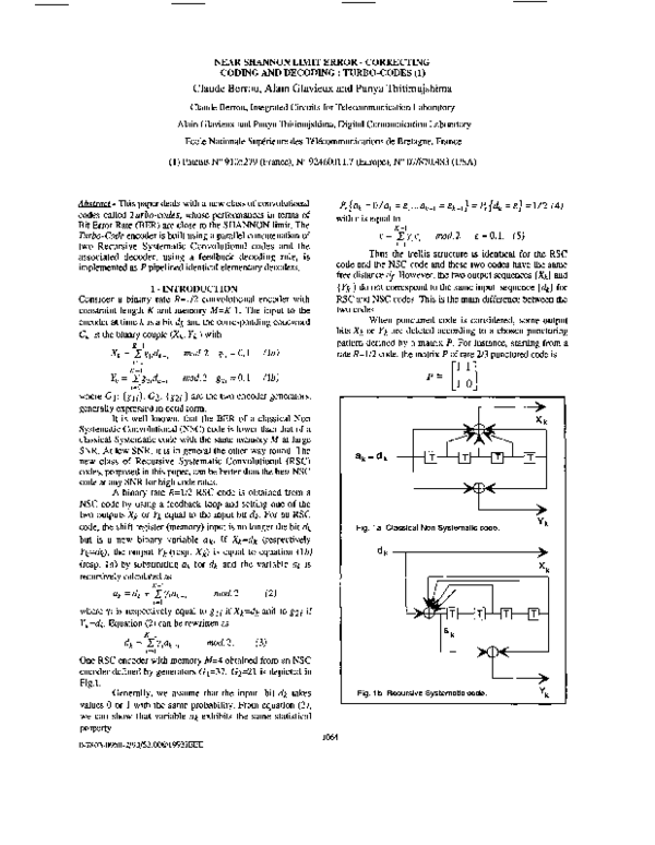 Pdf Near Shannon Limit Error Correcting Coding And Decoding Turbo Codes 1