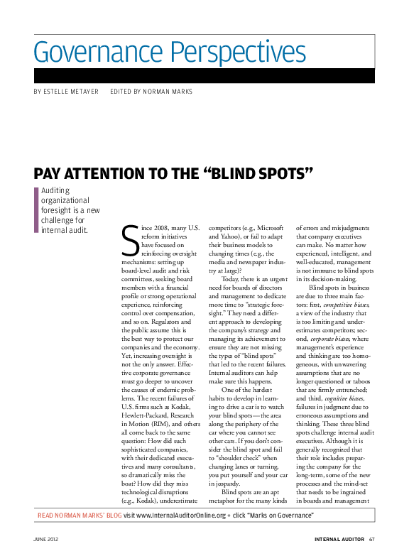 (PDF) Pay attention to the "blind spots": auditing organizational ...