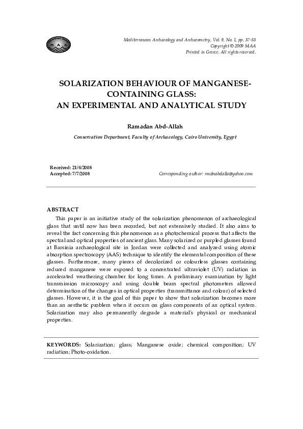 (PDF) Solarization behavior of manganese-containing glass: An ...