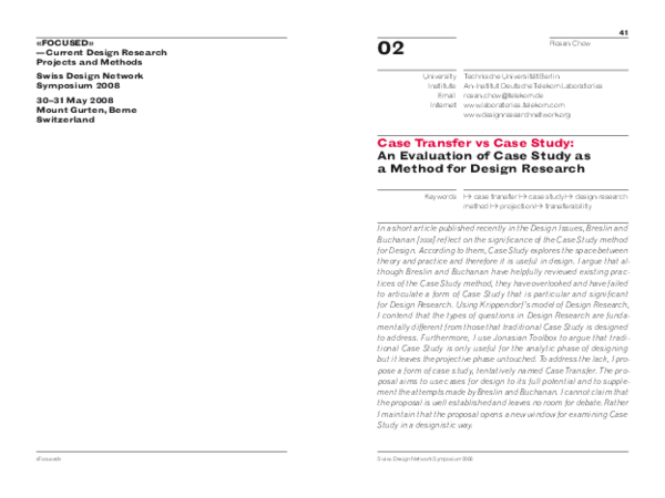 (PDF) Case Transfer Vs. Case Study. An Evaluation of Case Study as a Method for Design Research
