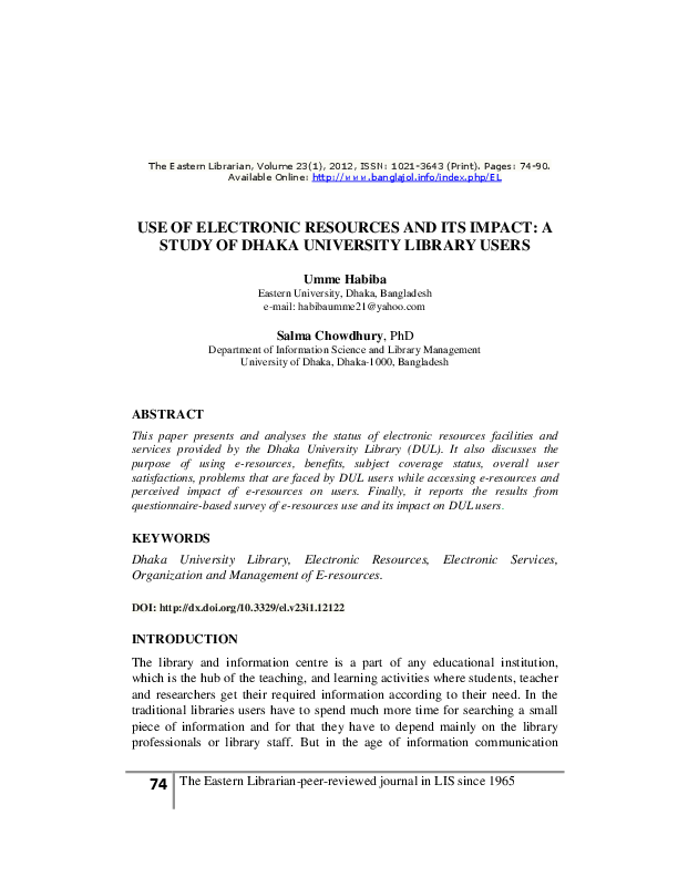 (PDF) Use of Electronic Resources and its Impact: A Study of Dhaka ...