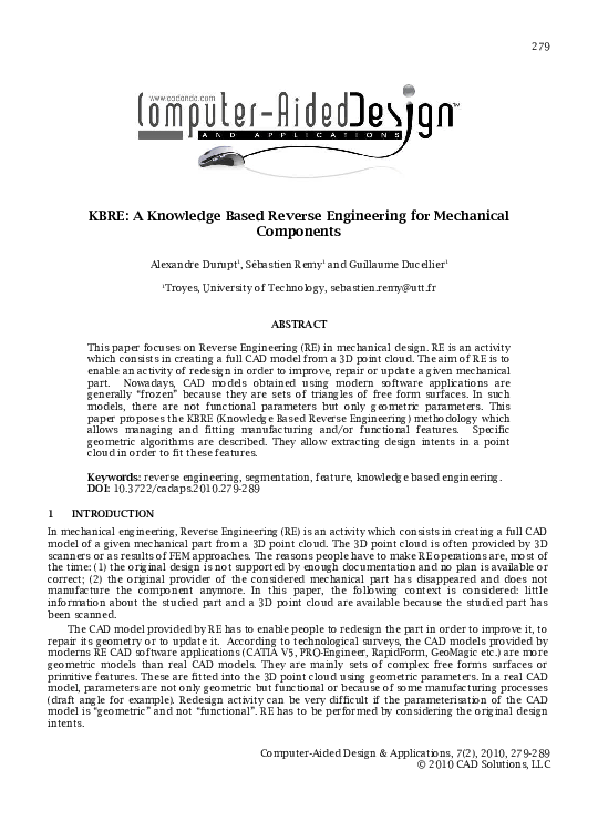 (PDF) KBRE: A Knowledge Based Reverse Engineering for Mechanical Components